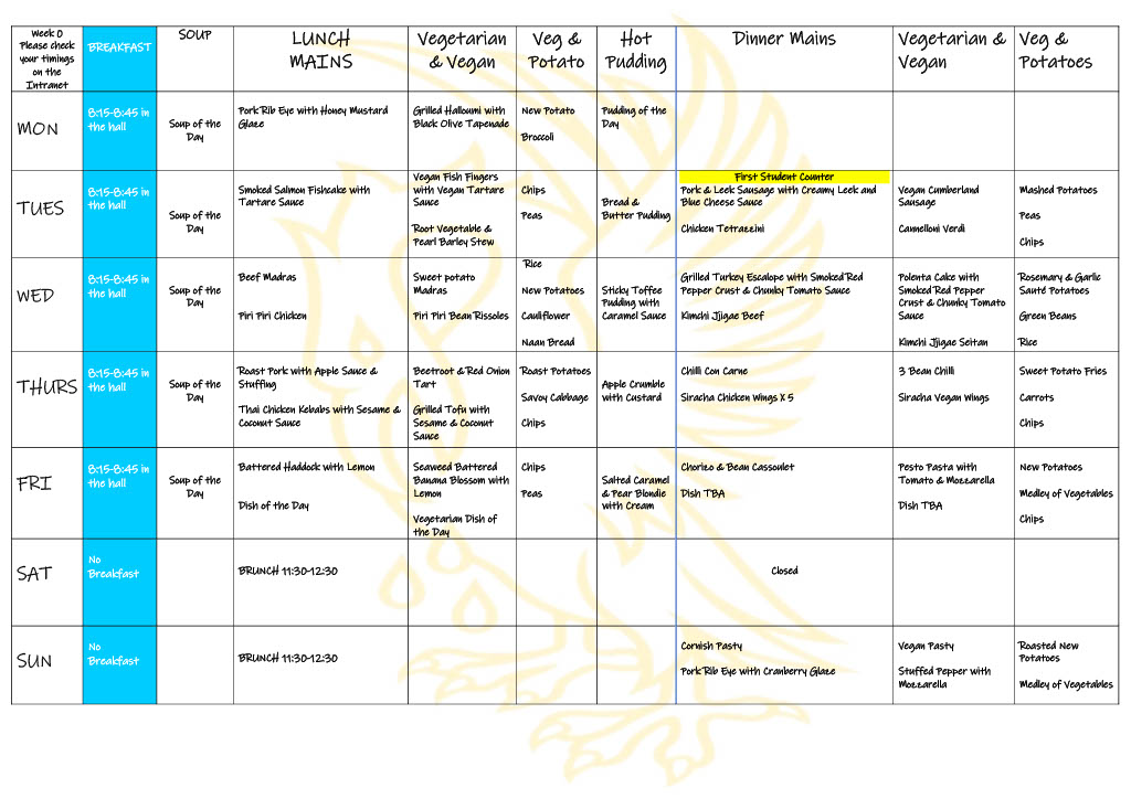 Weekly Menus – Corpus Christi JCR